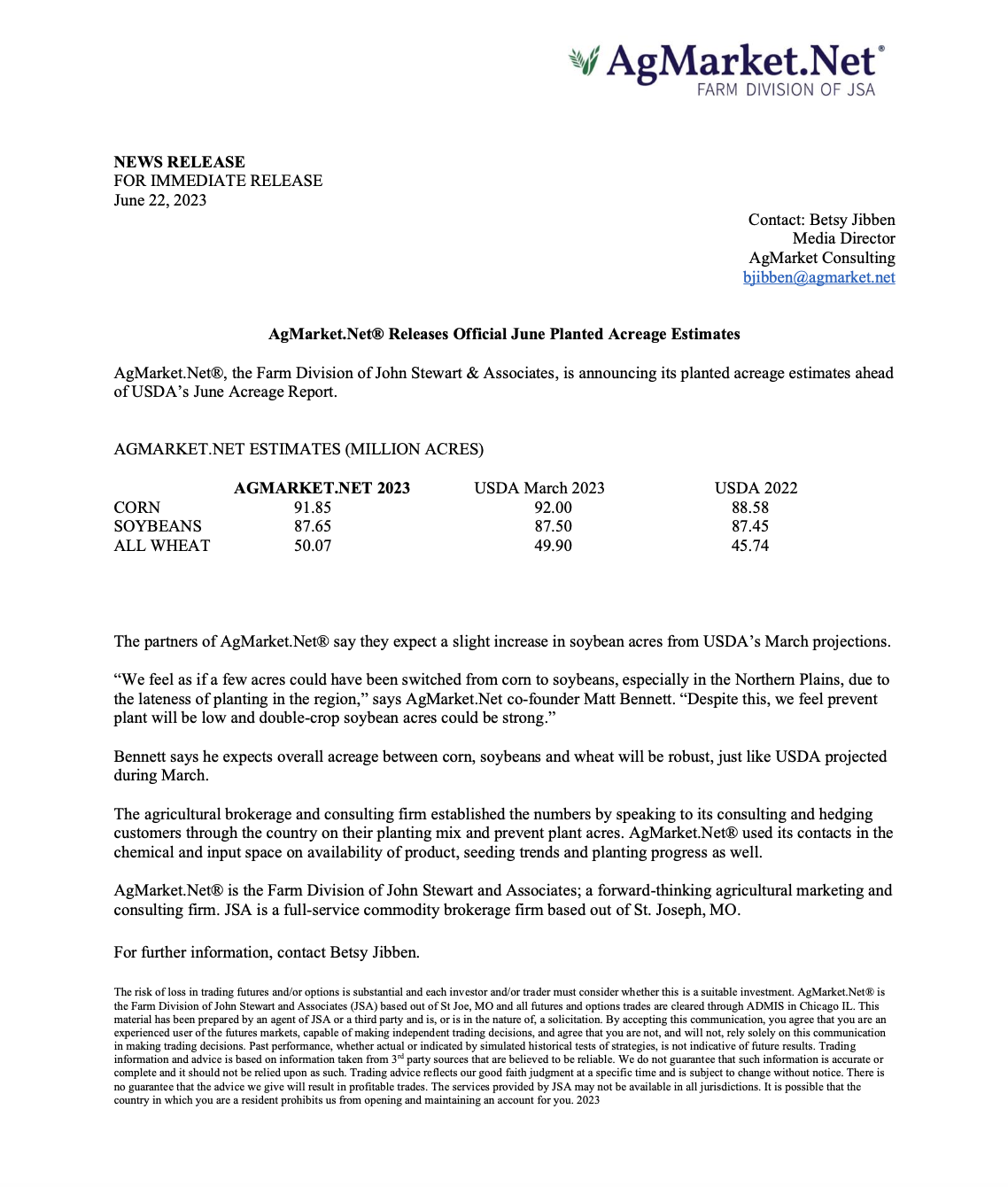 News Release: AgMarket.Net® Releases Official June Planted Acreage ...